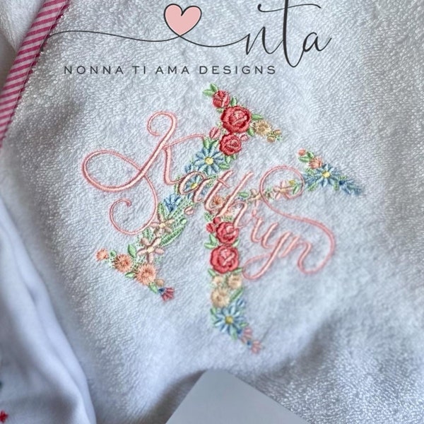 Machine Embroidery LETTER K Uppercase 9,7cm / 3.85" Tall Dainty Floral ...