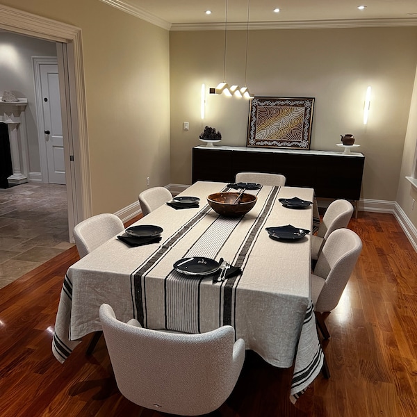 Heavy Linen Tablecloth for Easter Table - French Style Striped Washed ...