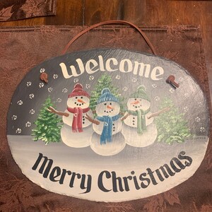 Hand Painted Sign Personalized Snowmen Slate Welcome Snowman | Etsy