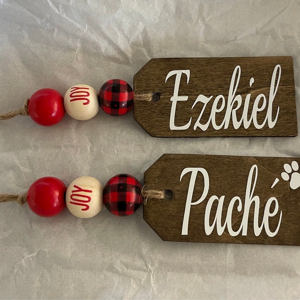Beaded Wooden Christmas Stocking Name Tag, Personalized Stocking Tag ...
