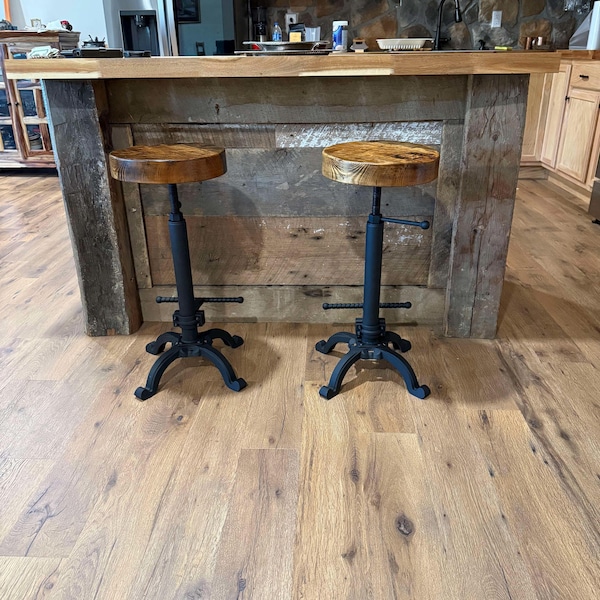 Rustic Hand Hewn Cast Iron Bar Stool - Etsy