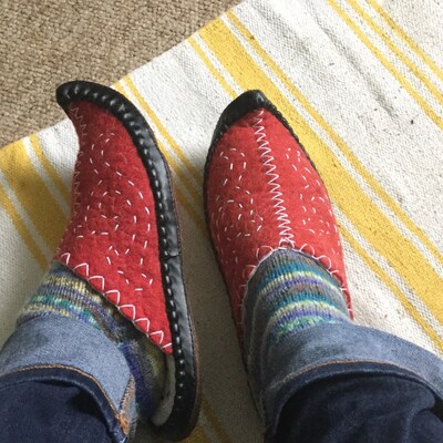 Mongolian Felt Boots, Orange, Beautiful With Leather Sole, Best Yurt ...