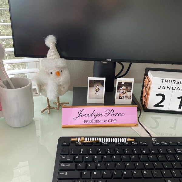 Personalized Desk Name Plate Nameplate Plaque Pink With Rose Gold ...