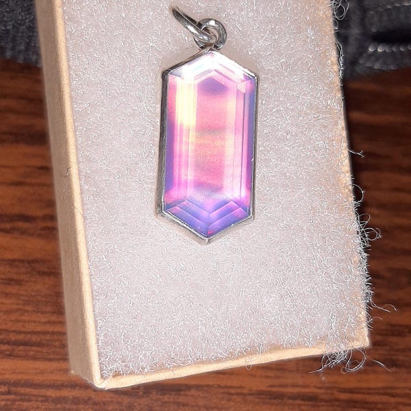 Opal Necklace, Sterling Silver, Pink Aura Opal, Modern Opal, Hexagon ...