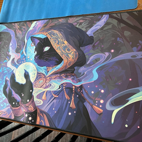 MTG Playmat With Zones, Cat Sorcerer Themed TCG Playmat, Unofficial MTG ...