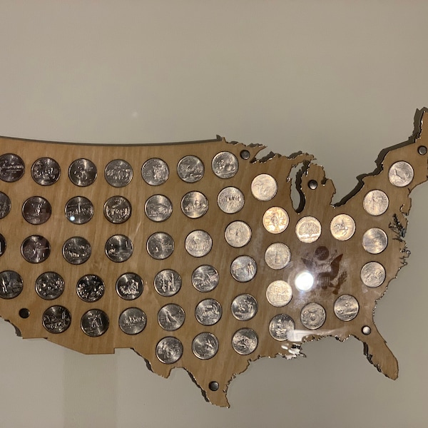 The US 50 State Quarter Coin Holder (for 50 or 56 Coins), Wooden Map ...
