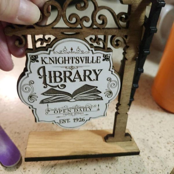 Personalized Book Nook Sign Library, Mini Wooden, With Ladder, Library ...