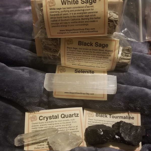 Intro to Sage & Crystals Gift Set | White Sage Black Sage, Quartz ...