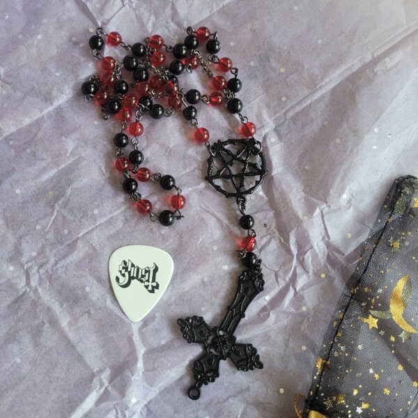 Portrait Pendant Rosary Inverted Cross Pentagram - Etsy