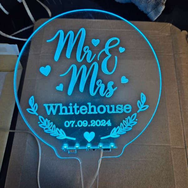 LED Personalised Wedding Cake Toppers 7 Colour Changes Light up Cake ...