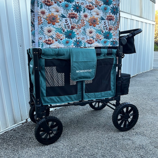 Custom Floral Teal Embroidery UV50+ Wonderfold Wagon Canopy or Seat ...