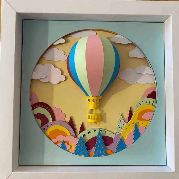 Hot Air Balloon SVG Shadow Box Template: Layered Paper Cut (digital ...