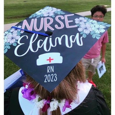 Custom cherry Blossom Bsn Graduation Cap Topper, Nursing Graduation Cap ...