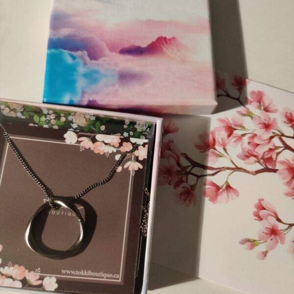 Simple Circle Loop Pendant Long Necklace With Silver or Gold Rhodium ...