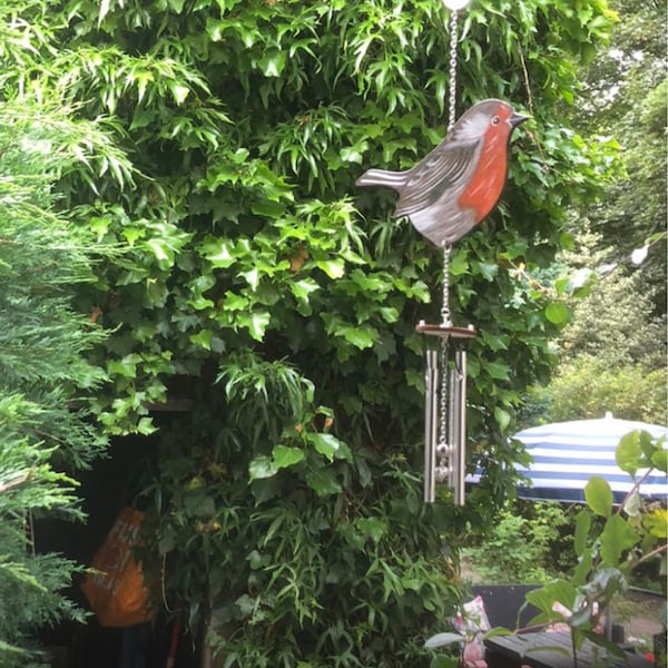 Robin Wind Chime, Original Art , Laser Cut Hand Painted Wooden Robin ...