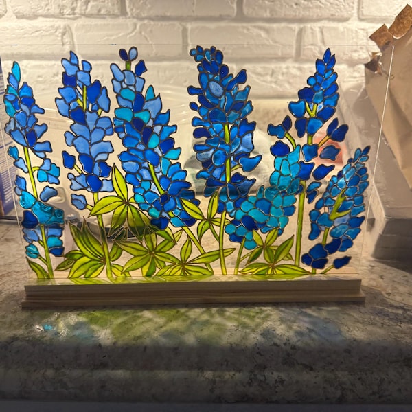 Texas Bluebonnet Suncatcher Stained Glass Window Hanging, Texas State ...