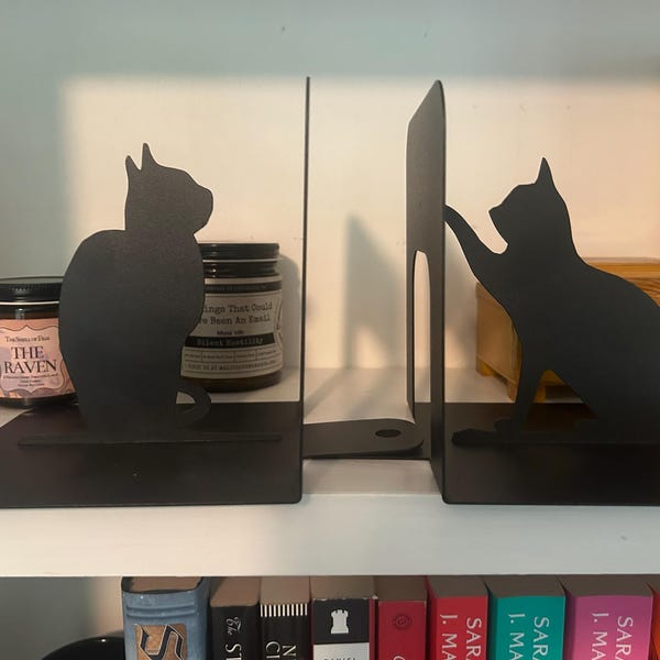 Bookend Cats Black Metal Art Unique Book End Cute Gift for Cat Cafe ...