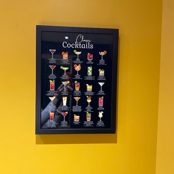 Classic Cocktail Metal Home Bar Sign Print on Black Chalkboard. 25 ...