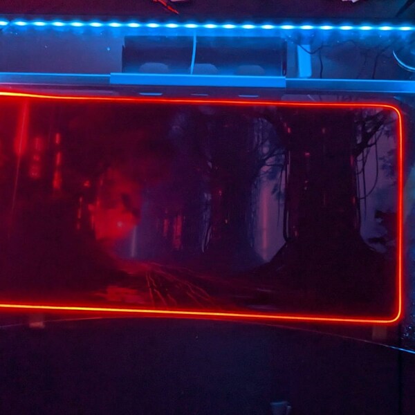 Cyberpunk Forest Gaming Desk Mat, Techno Futuristic Nature Mousepad ...