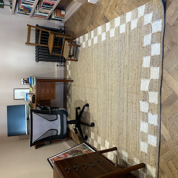 Jute Checkerboard Rug, Handmade Checkered Rug, Jute Runner Rug, Home ...