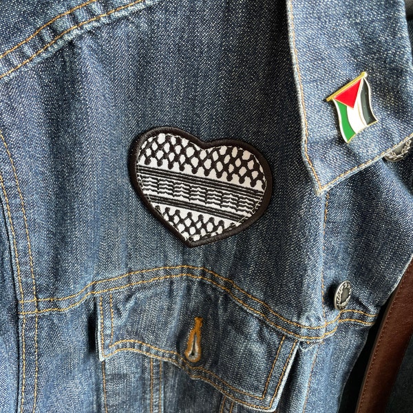 Black Palestine Keffiye Heart Embroidered Patch to Iron on or Sew on ...