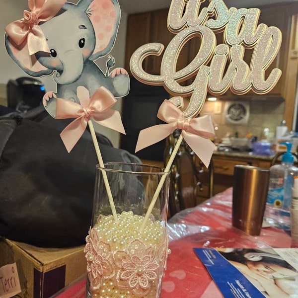 Girl Elephant Centerpiece, Girl Elephant Baby Shower, Elephant ...
