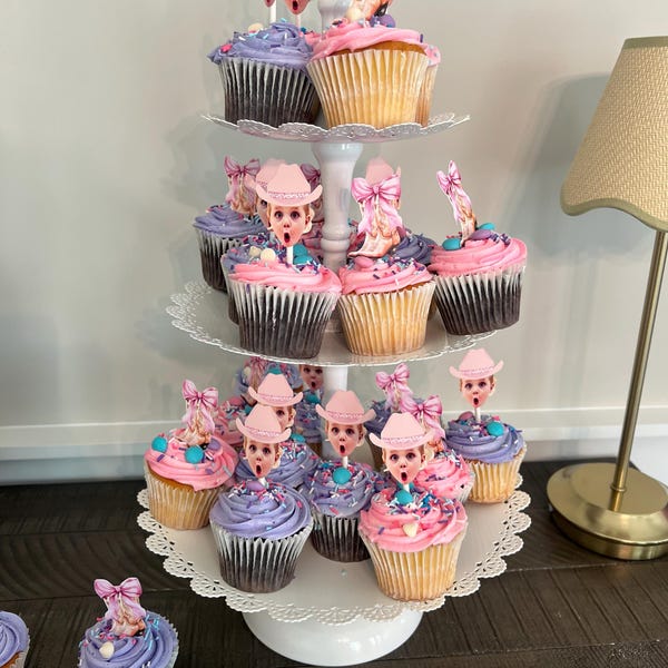Rodeo Cupcake Toppers With Photo and Pink Cowgirl Hat, Face Cupcake ...