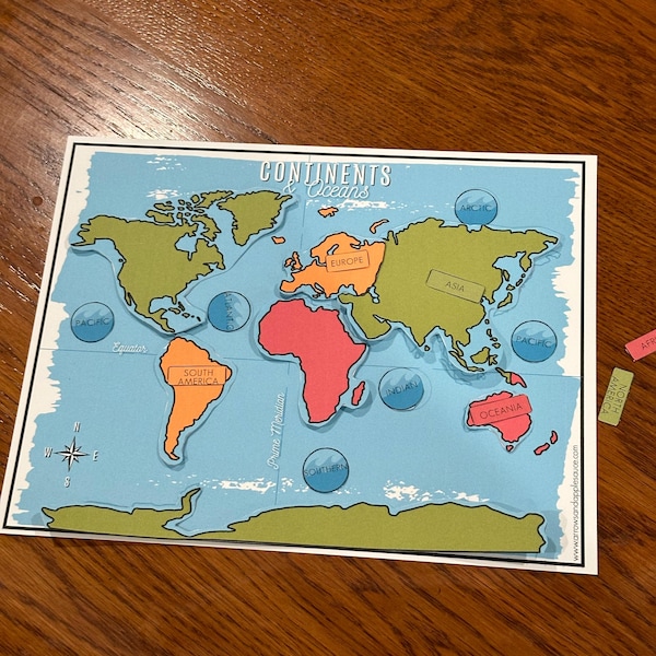 Continents & Oceans Printable Puzzle, World Geography, Map Activity ...