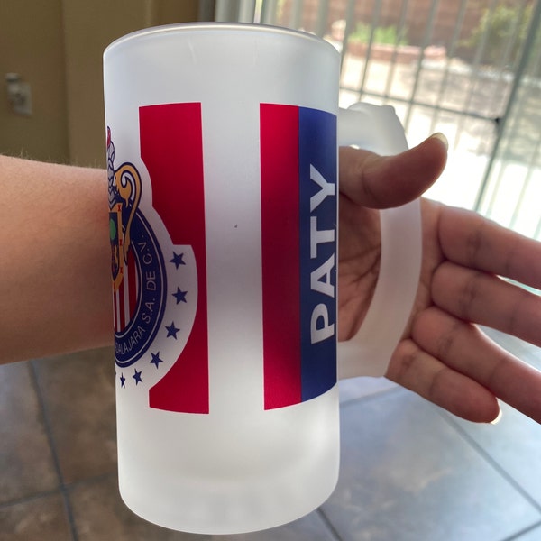 Chivas De Guadalajara Custom 16oz Frosted Glass Beer Mug. Tarro ...