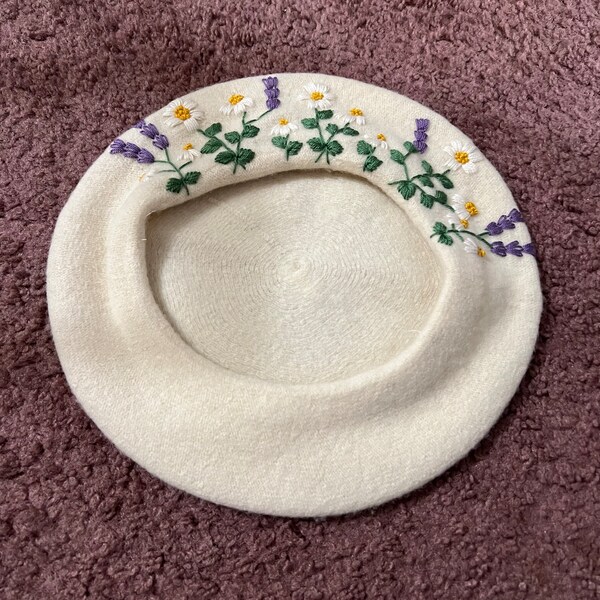 Floral Embroidered French Beret, Hand Embroidery Beret Women, Winter ...