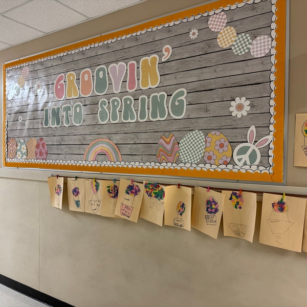 Retro Spring Bulletin Board Kit, Acrostic Poem, Pastel Spring Theme ...