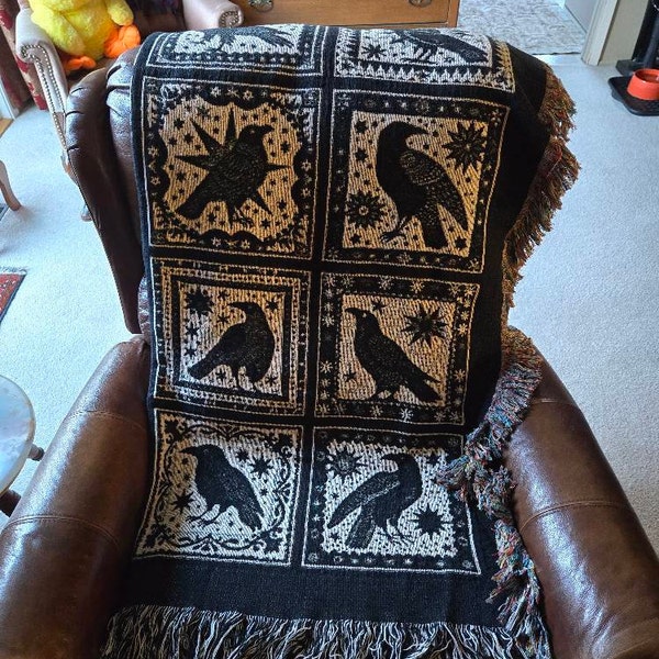 Retro Gothic Crow Tapestry Blanket | Witchy Cottagecore Woven Tapestry ...