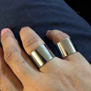 Wide Band Ring Waterproof Jewelry Silver Tube Ring Adjustable Hammered ...
