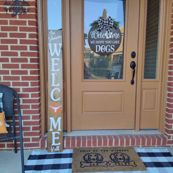 Front Door Decor | Welcome We Hope You Like Dogs | Year Round Wreath ...