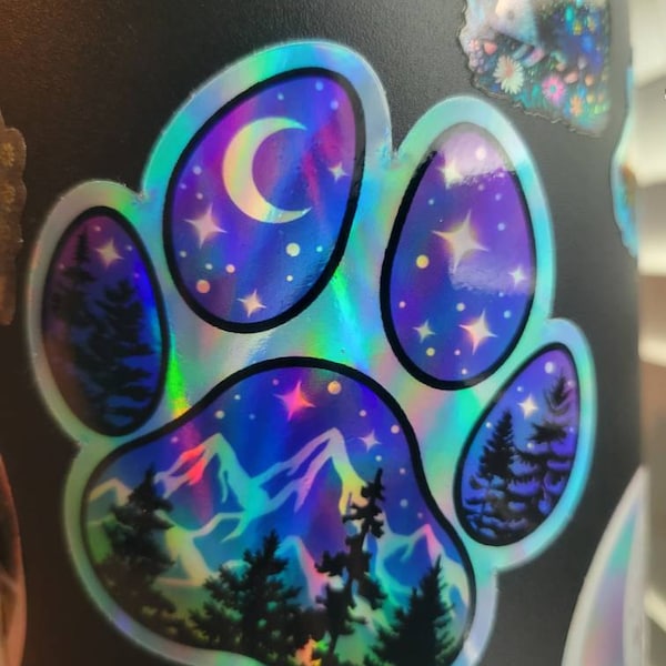 Paw Print Sticker, Holographic Dog Sticker, Hiking Vinyl Sticker, Dog ...