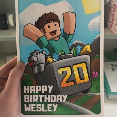 PERSONALISED BIRTHDAY CARD Steve Cake Minecraft Themed Gamer Greeting ...