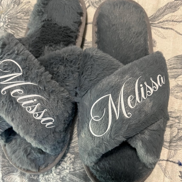 Personalized Fluffy Slippers for Bridesmaids Team Bride Slippers ...
