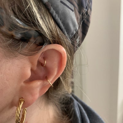 14K Solid Gold Vertical Helix Piercing/hidden Rook Dangle Earring ...