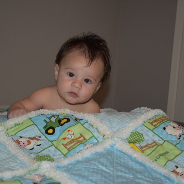 Patchwork Flower Rag Quilt / Vintage Rag Quilt / Handmade Baby Rag ...