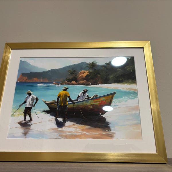 Grenada Art Print of Fishing Boat on Beach Caribbean Fishermen Beach ...