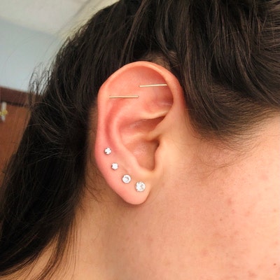 LONG Industrial Ear Bar Cartilage Cuff No Piercing / 18 Gauge / 14k ...