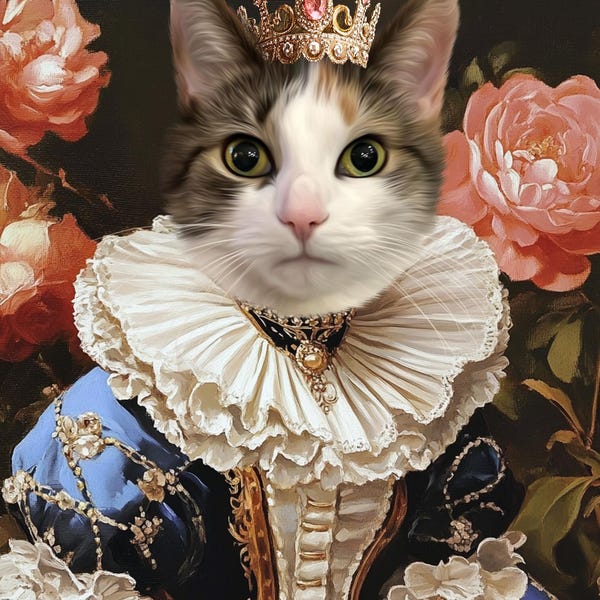 Custom Royal Cat Princess Portrait From Photo, Royal Pet Portrait ...