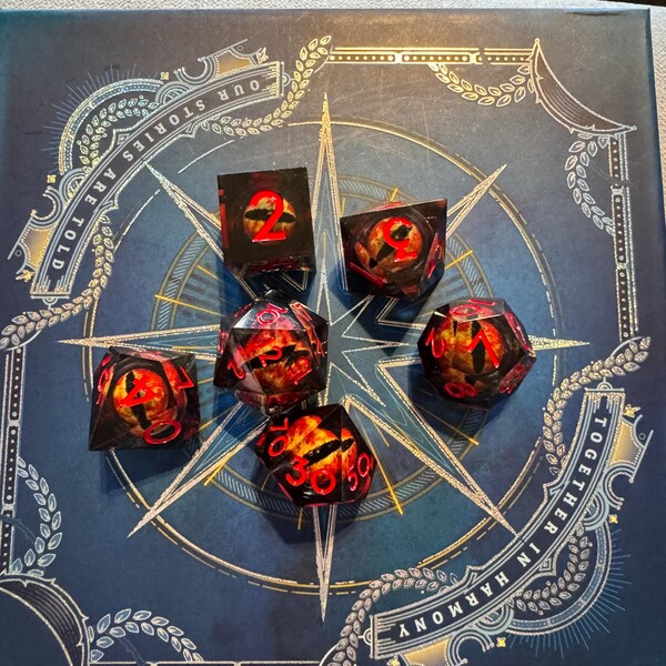 Red Blue Dragon Eye Dice Liquid Core Dice Set, Handmade Sharp Edge ...