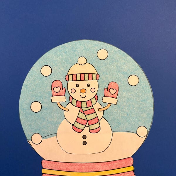 Snow Globe Cut & Paste Craft, Christmas Snow Dome Color and Build Kit ...