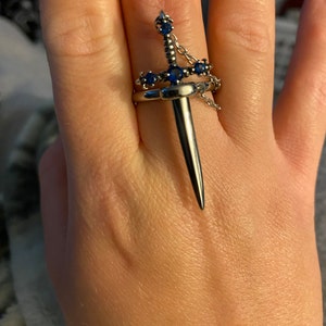 Sapphire Blue Sword Ring, Dagger Ring, Sword Jewelry, Gothic Ring ...