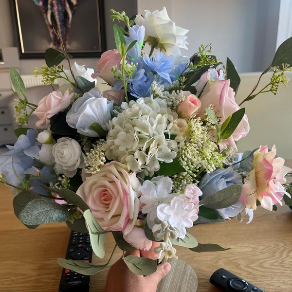 Boho Bridal Bouquet, Blush Pink and Blue Wedding Bouquet, Wedding ...