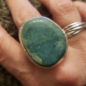 Large Green Amber Gemstone Silver Ring 925 Sterling Solid Boho Silver ...