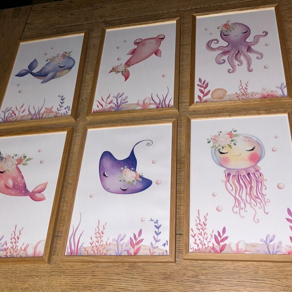 Sea Animal Nursery Prints, Girl Room Ocean Printable Wall Art, Under ...
