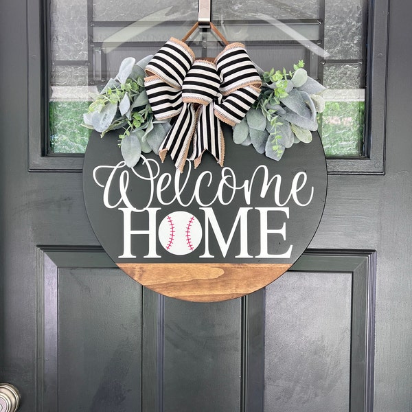 PAINTED Front Door Sign Welcome HOME Baseball Sign Baseball Front Door ...