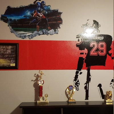 Football Wall Decal American 3D Smashed Wall Art Sticker Kids Decor ...